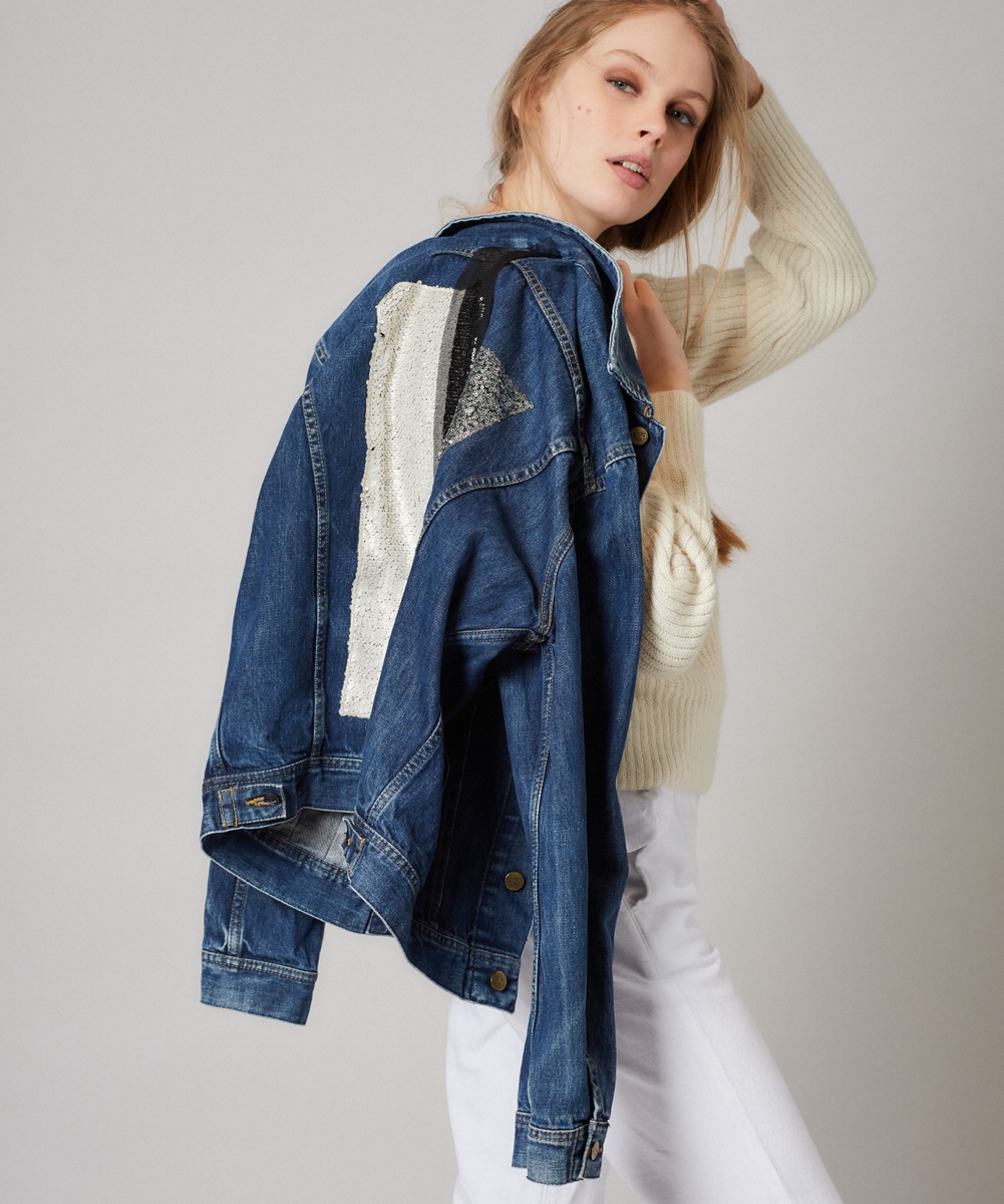 Collage Jacket - Custom Vintage Denim Jacket with Sequin & Wool Design ...